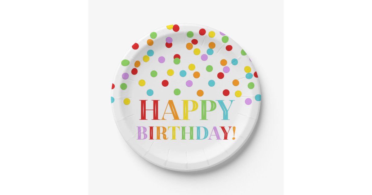 Rainbow Confetti Birthday Party Plate | Zazzle