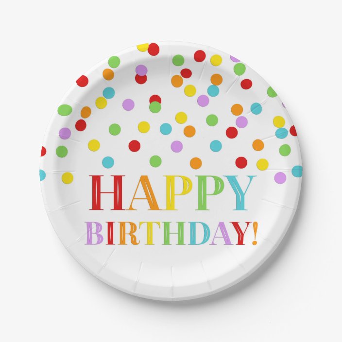 Rainbow Confetti Birthday Party Plate | Zazzle.com