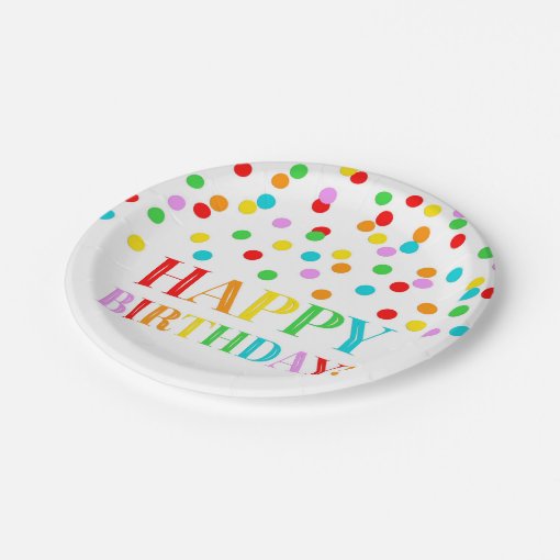 Rainbow Confetti Birthday Party Plate | Zazzle
