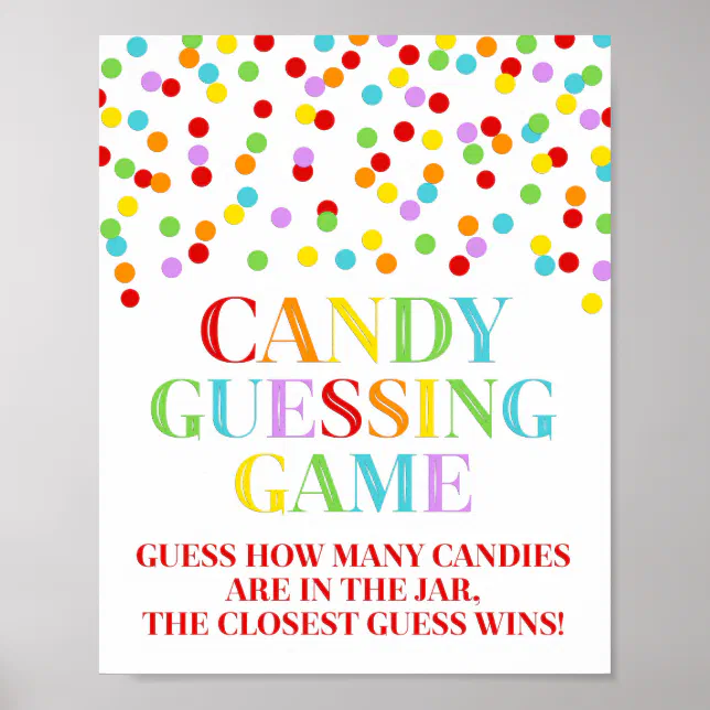 Rainbow Confetti Candy Guessing Game Sign | Zazzle