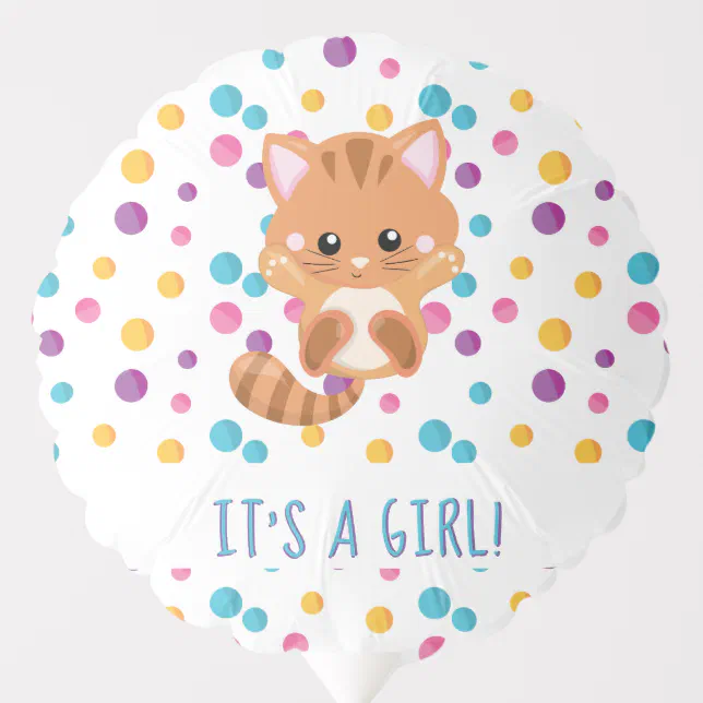 Rainbow Confetti Cute Kitty Cat Its a Girl Balloon | Zazzle