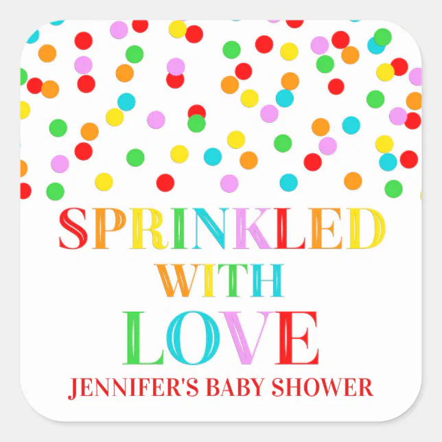 Rainbow Confetti Sprinkled with Love Custom Name Square Sticker | Zazzle