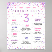 Rainbow Confetti third birthday poster | Zazzle