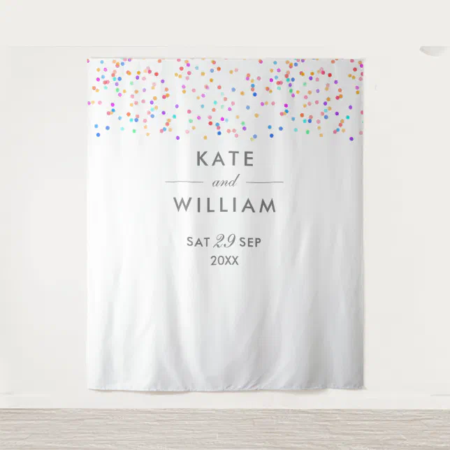 Rainbow Confetti Wedding Photo Backdrop | Zazzle