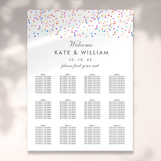 Rainbow Confetti Wedding Seating Plan Chart | Zazzle
