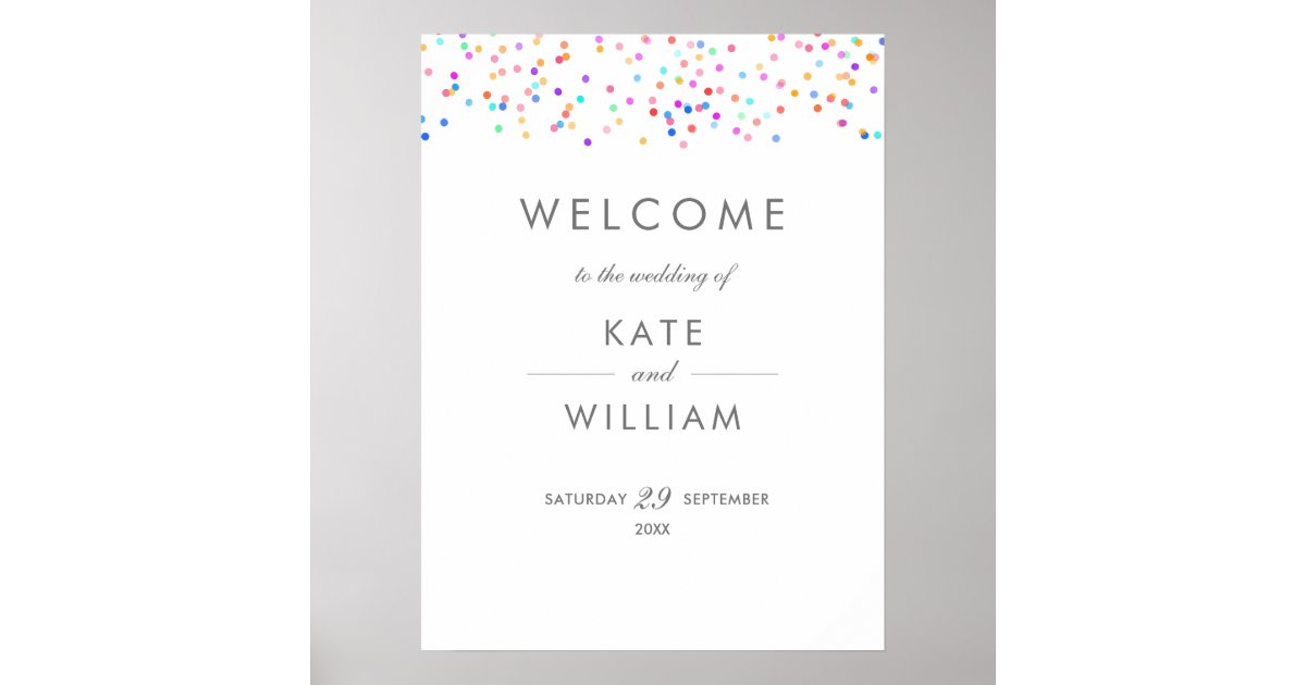 Rainbow Confetti Wedding Welcome Sign | Zazzle