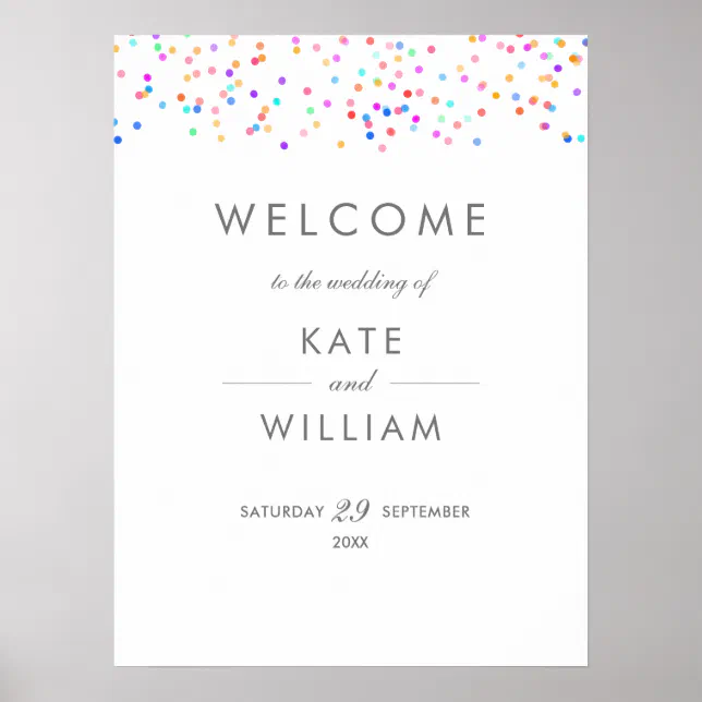 Rainbow Confetti Wedding Welcome Sign | Zazzle