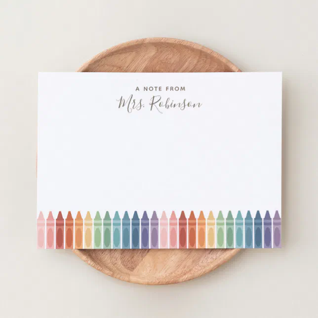 Rainbow Crayon Teacher Note Card | Zazzle