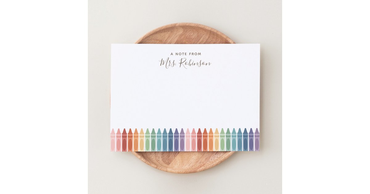 Rainbow Crayon Teacher Note Card | Zazzle
