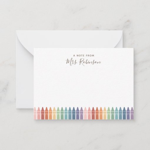 Rainbow Crayon Teacher Note Card | Zazzle