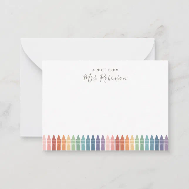 Rainbow Crayon Teacher Note Card | Zazzle