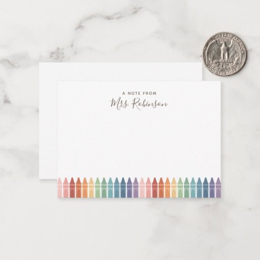 Rainbow Crayon Teacher Note Card | Zazzle