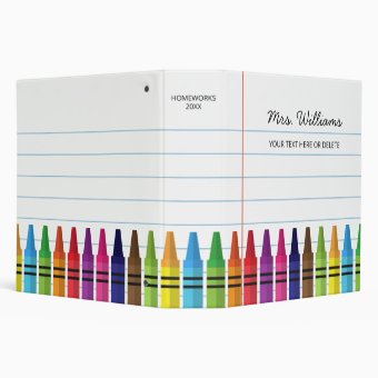 Rainbow Crayons Elementary School Teacher 3 Ring Binder | Zazzle
