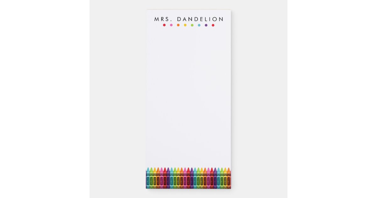 Rainbow Crayons | Kindergarten Teacher Notepad | Zazzle