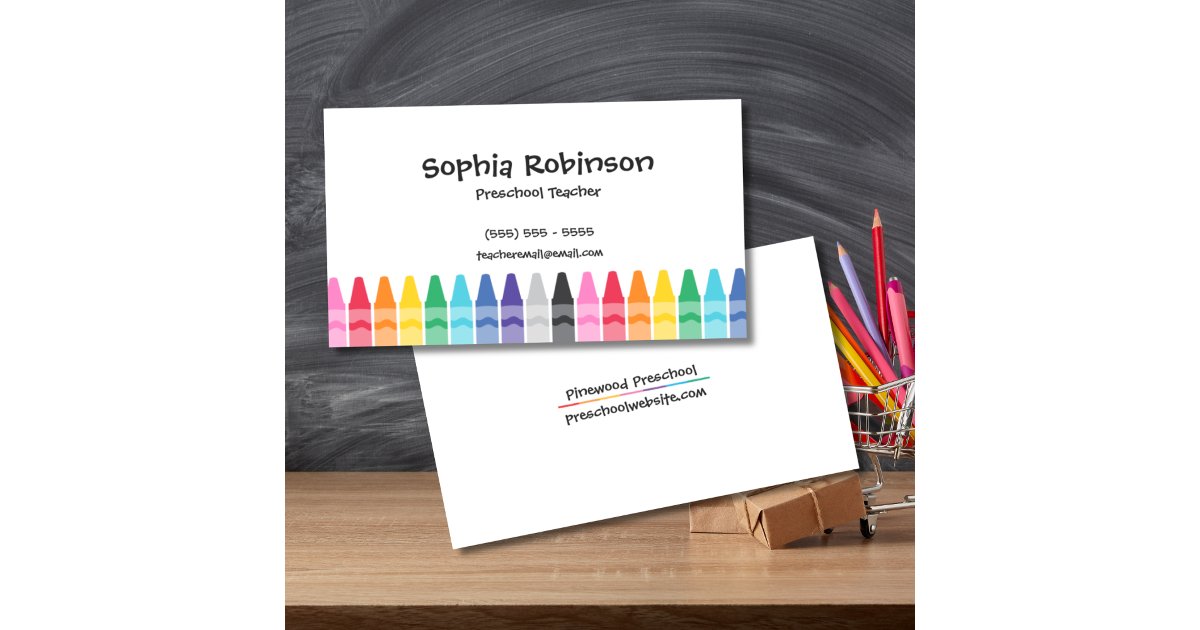 Rainbow Crayons Preschool Elementary Teacher Business Card | Zazzle