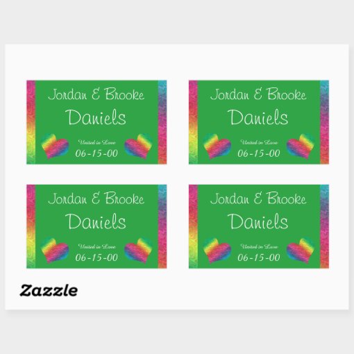 [Rainbow Crinkle Wedding] Heart Butterfly Green Rectangular Sticker ...
