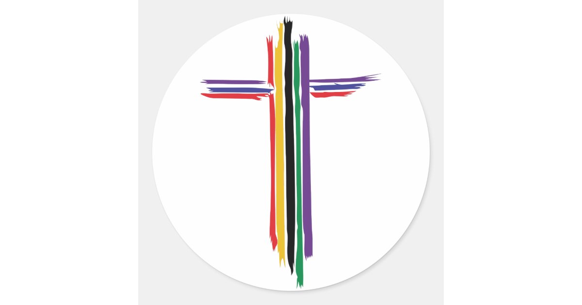 Rainbow Cross Classic Round Sticker | Zazzle