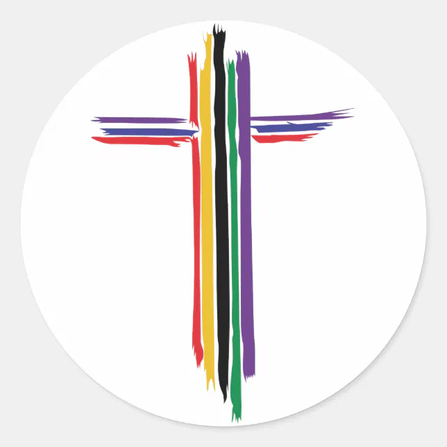 Rainbow Cross Classic Round Sticker | Zazzle