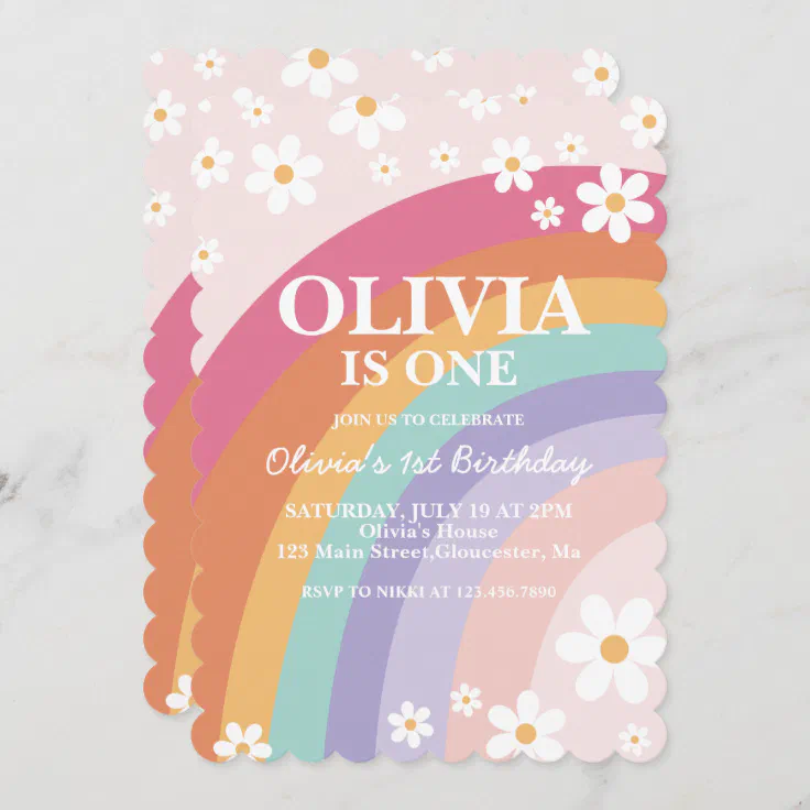 Rainbow Daisy Birthday Invitation | Zazzle