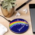 Rainbow dark blue custom name wireless charger | Zazzle