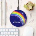 Rainbow dark blue custom name wireless charger | Zazzle