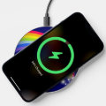 Rainbow dark blue custom name wireless charger | Zazzle