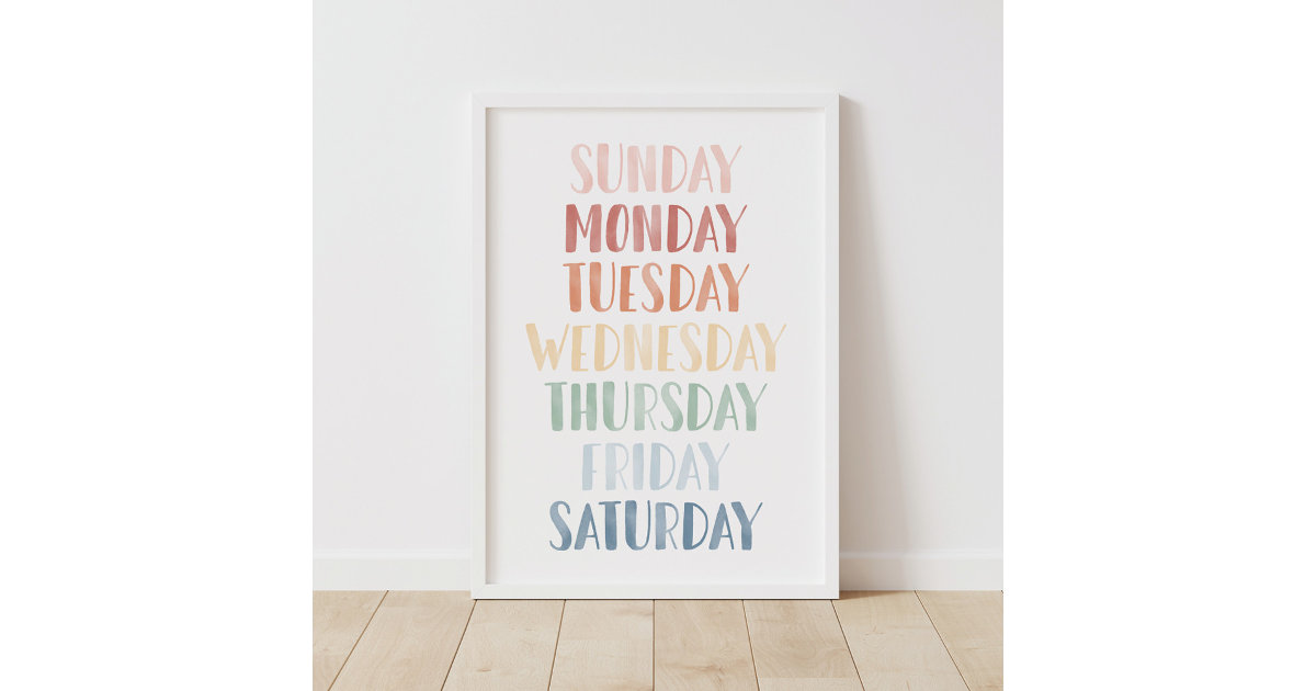 Rainbow Days of the Week Classroom Poster | Zazzle