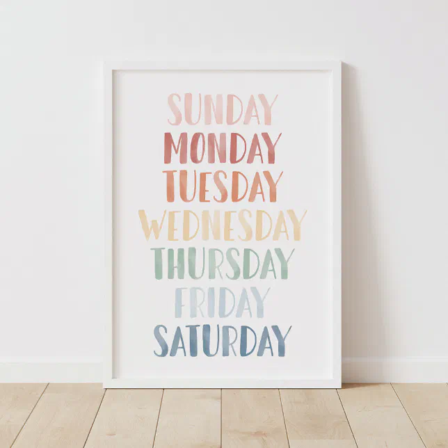 Rainbow Days of the Week Classroom Poster | Zazzle
