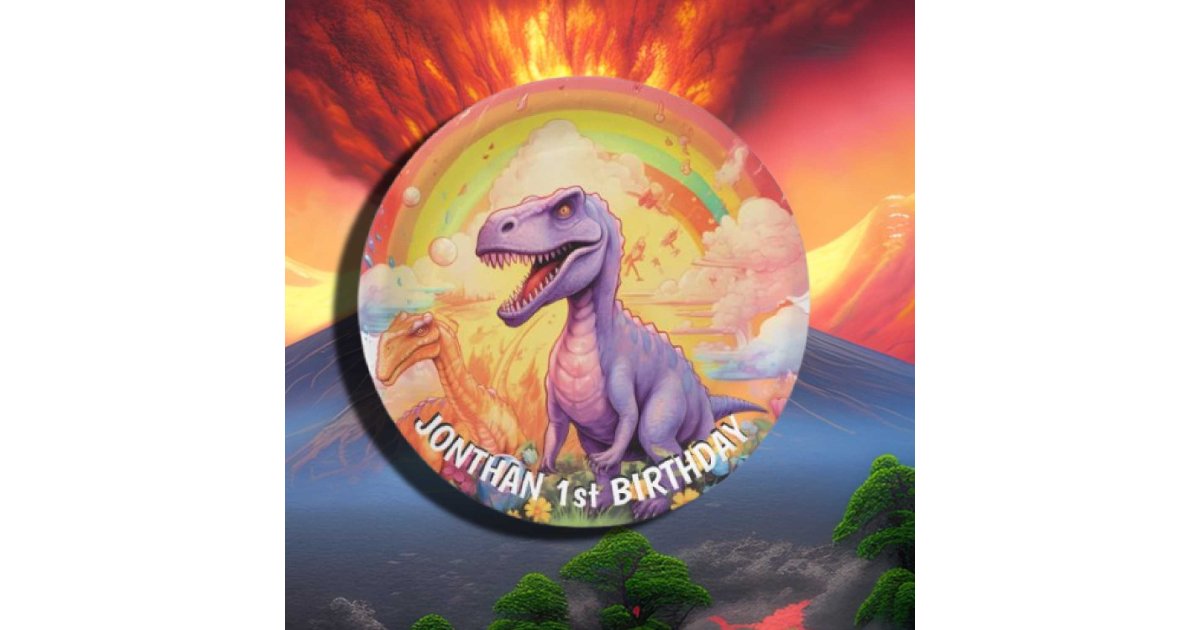 Rainbow dinosaurs birthday theme paper plates | Zazzle