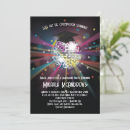 Rainbow Disco Ball Graduation Party Invitation | Zazzle