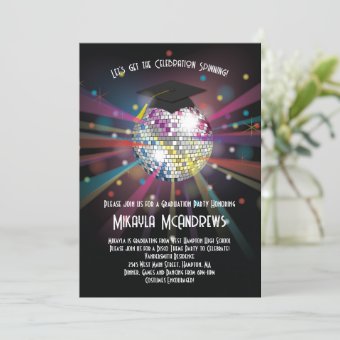 Rainbow Disco Ball Graduation Party Invitation | Zazzle
