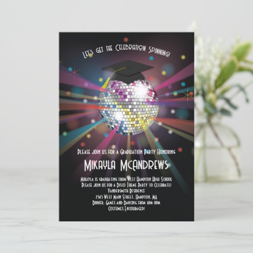 Rainbow Disco Ball Graduation Party Invitation | Zazzle