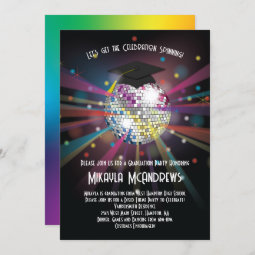 Rainbow Disco Ball Graduation Party Invitation | Zazzle