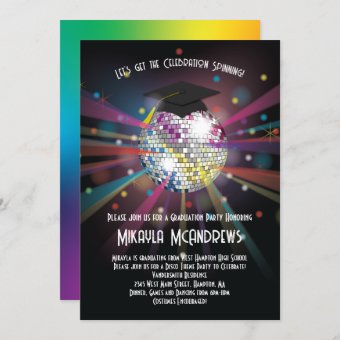 Rainbow Disco Ball Graduation Party Invitation | Zazzle