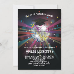 Rainbow Disco Ball Graduation Party Invitation | Zazzle