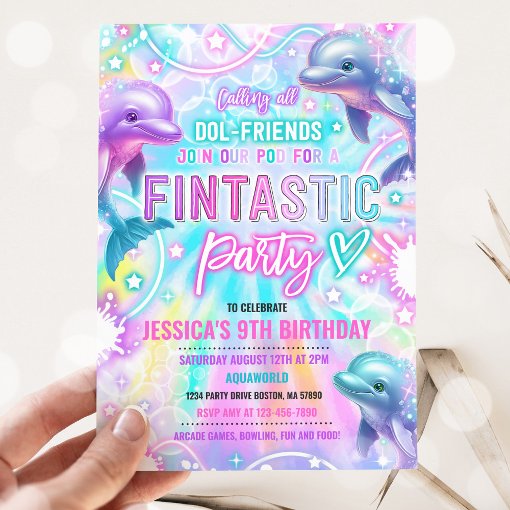 Rainbow Dolphin Under The Sea Birthday Party Invitation | Zazzle