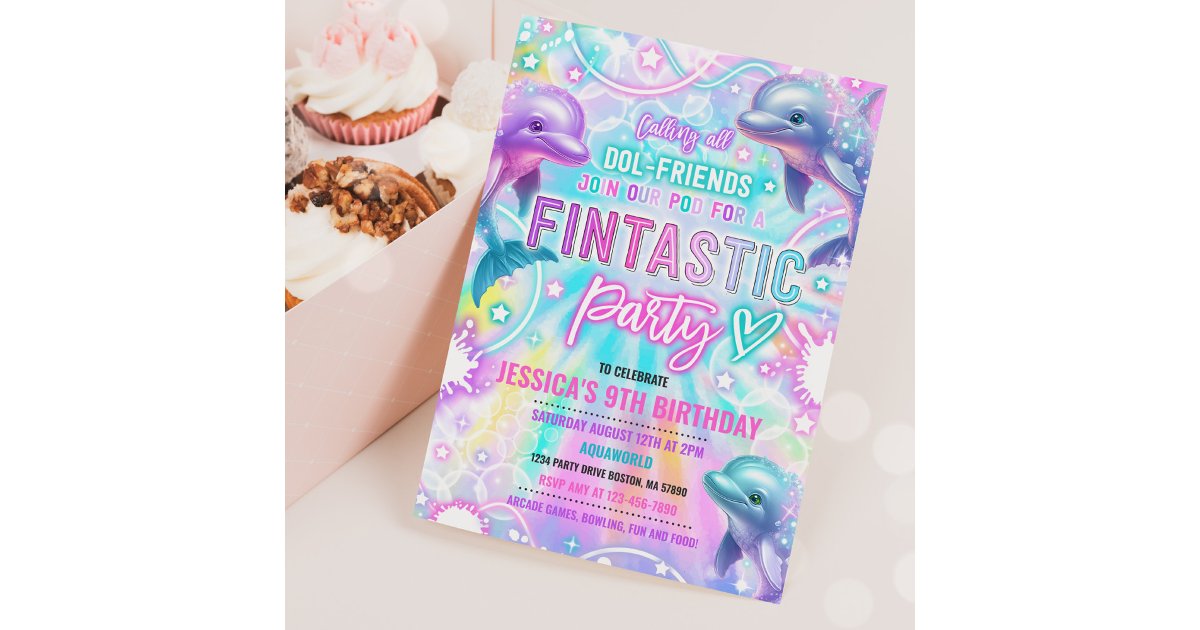 Rainbow Dolphin Under The Sea Birthday Party Invitation | Zazzle