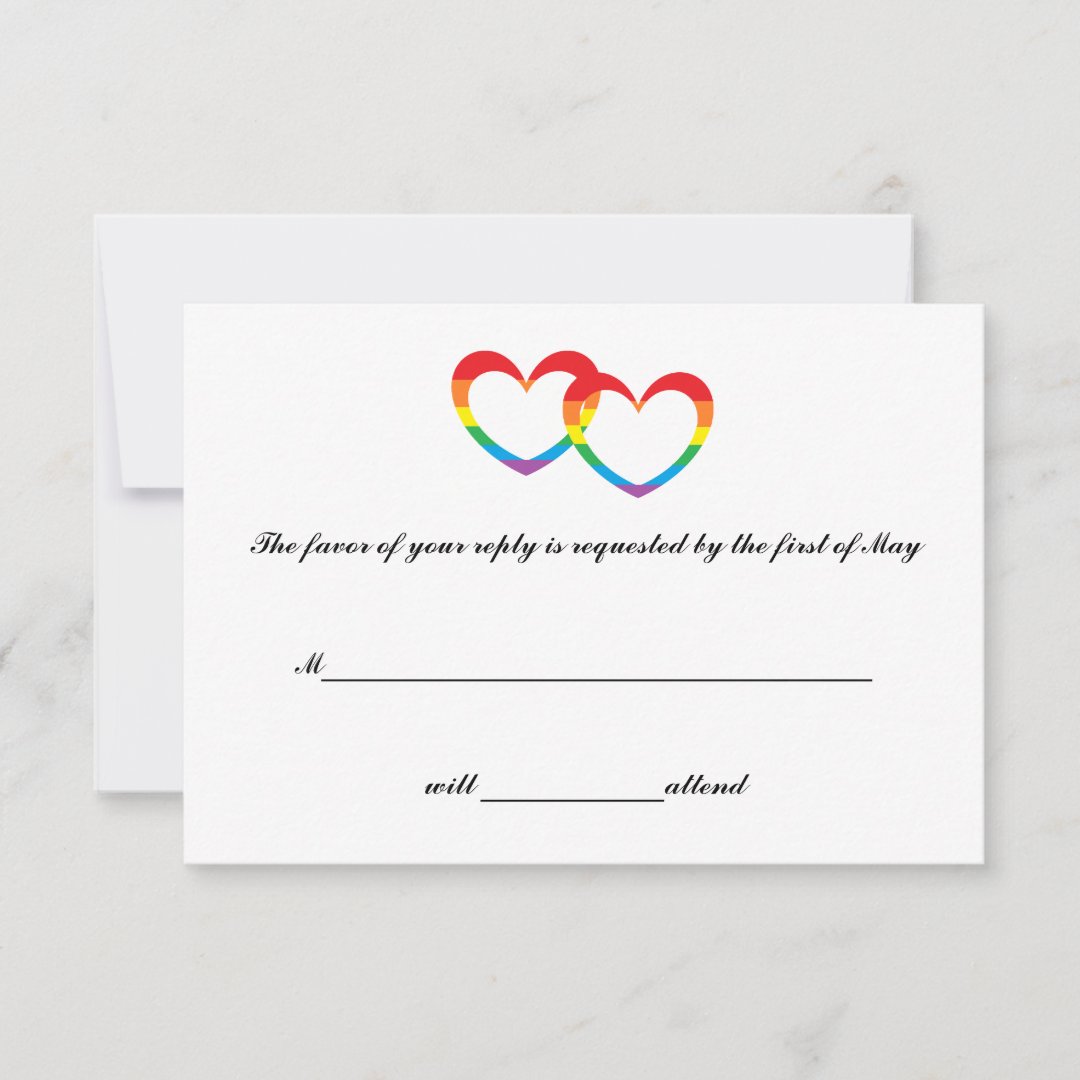 "Rainbow Double Hearts" RSVP Cards | Zazzle