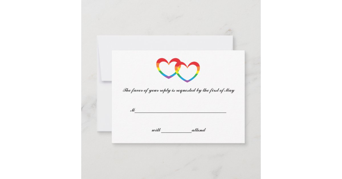 "Rainbow Double Hearts" RSVP Cards | Zazzle