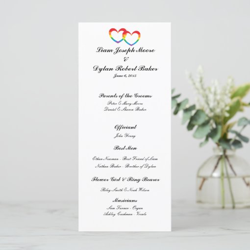 "Rainbow Double Hearts" Wedding Program | Zazzle