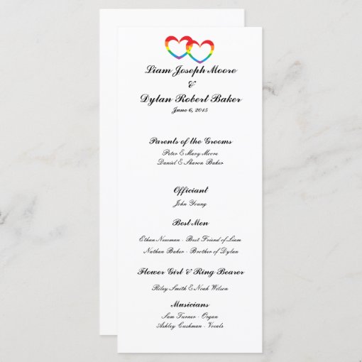 "Rainbow Double Hearts" Wedding Program | Zazzle