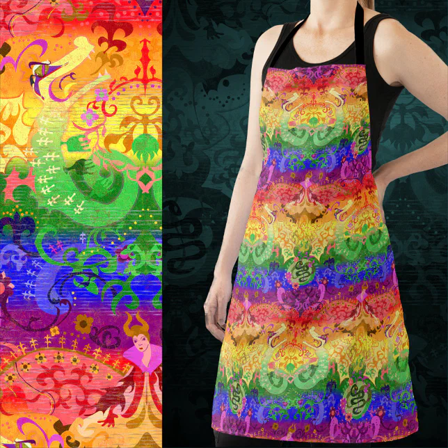 Rainbow Dragon Damask - Gay Pride Flag Colors Apron | Zazzle
