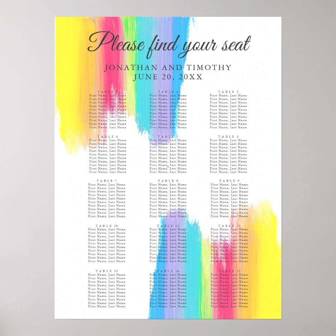 Rainbow Elegant LGBTQ Wedding Table Seating Chart | Zazzle
