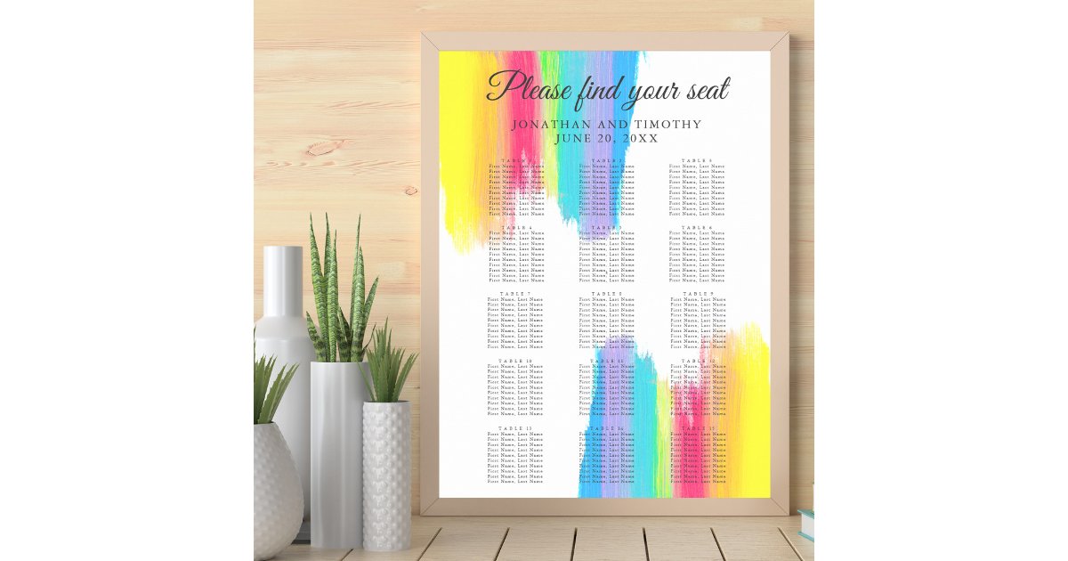 Rainbow Elegant LGBTQ Wedding Table Seating Chart | Zazzle