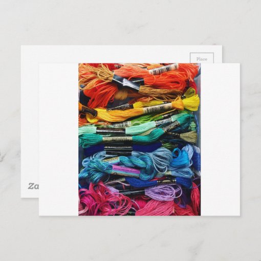 Rainbow Embroidery Floss | Threads | Sewing Postcard | Zazzle