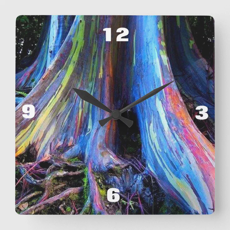 RAINBOW EUCALYPTUS TREE clock | Zazzle