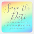 Rainbow Fade Cheerful LGBTQ Save the Date Square Sticker | Zazzle