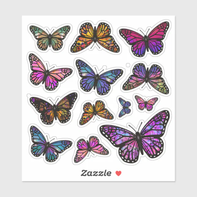 Rainbow Fantasy Monarch Butterfly Stickers | Zazzle