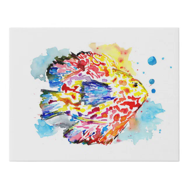 Rainbow Fish Watercolor Faux Canvas Print | Zazzle