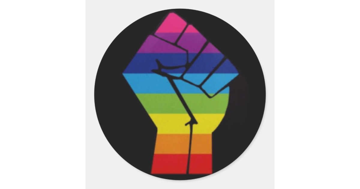 rainbow fist classic round sticker | Zazzle